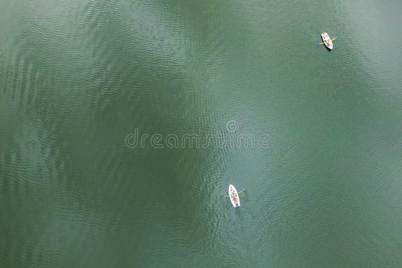Top View from a Drone on the River Along Which Boats Float Stock Photo ...