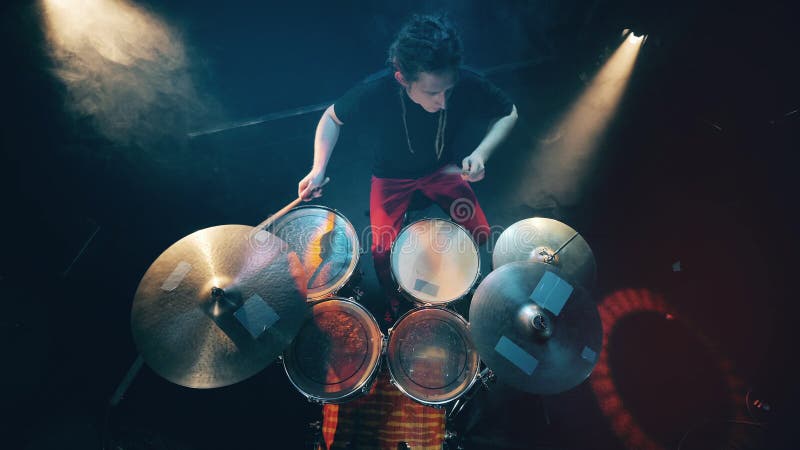Professional Drummer Playing on the Drum Kit Outdoors Stock Footage ...
