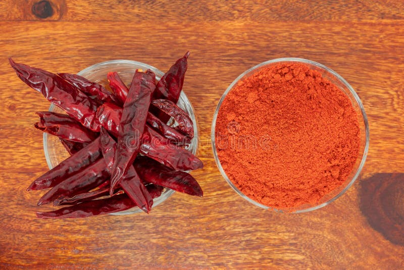 Top View of Dry Red Chiles and Red Chilly Powder Stock Image - Image of ...