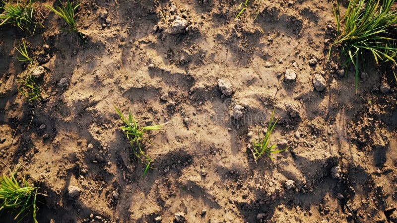 Top View of Dry Soil with Patches of Green Plants Stock Illustration ...