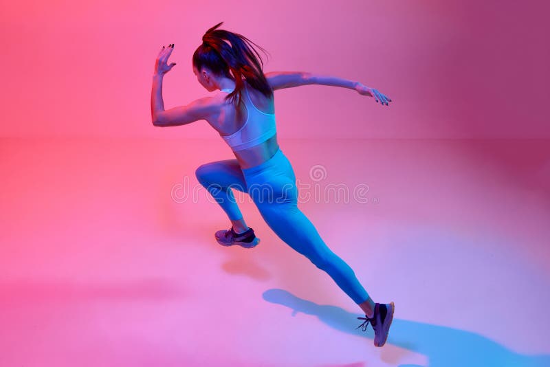 Top View Dynamic Image of Professional Female Runner, Athlete Training ...