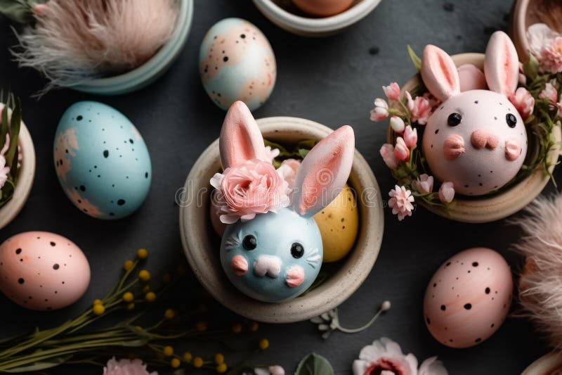 Top View on Easter Eggs in the Form of Rabbits. Ideas of Easter Decor ...
