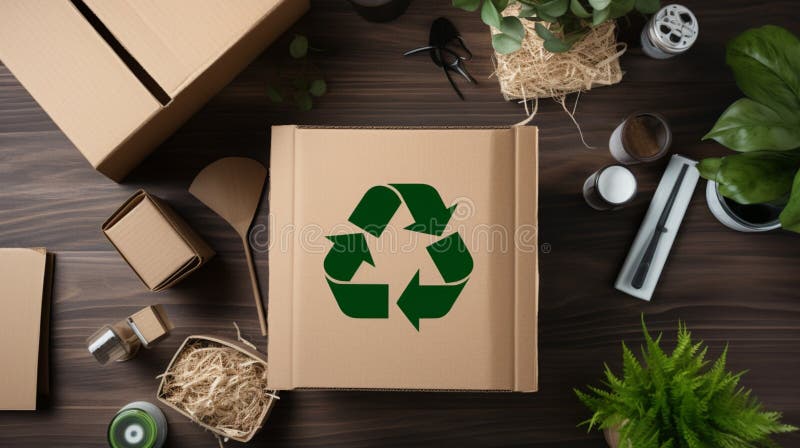 Top View of Eco Friendly Items and Paper Packaging with Recycle Sign ...