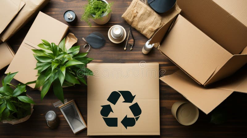 Top View of Eco Friendly Items and Paper Packaging with Recycle Sign ...