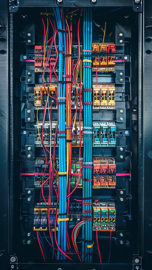 Top View of Electrical Panel with Colorful Wiring and Circuit Breakers ...