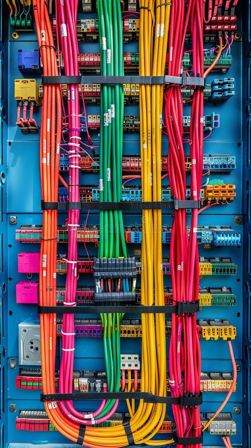 Top View of Electrical Panel with Colorful Wiring and Circuit Breakers ...