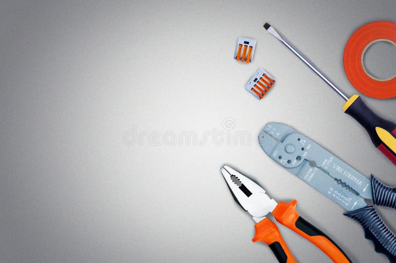 Top View of Electrical Tools and Equipment on Grey Surface. Stock Image ...