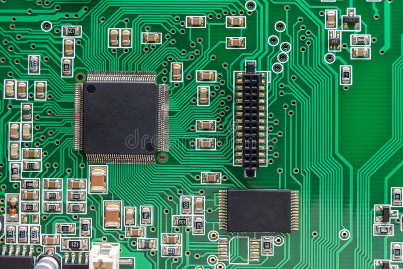 Top View of Electronic Circuit Board with Microchips, Controllers ...