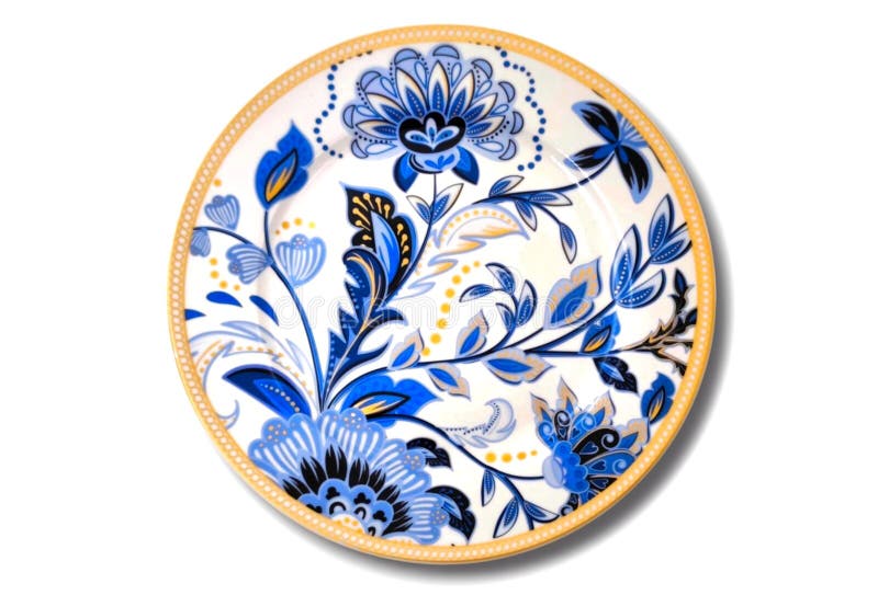 Top View of an Elegant Ceramic Plate with Intricate Blue and Gold ...