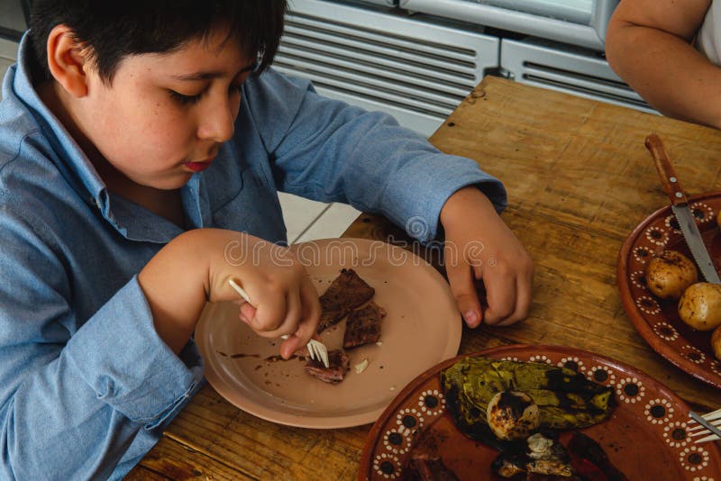 Top View of an Elementary School Boy with Various Dishes on the Table ...