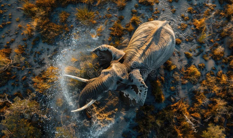 Top View of an Elephant Spraying Water with Trunk Stock Photo - Image ...