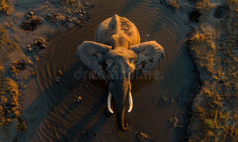 Top View of an Elephant at a Watering Hole Stock Photo - Image of ...