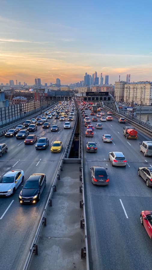 Top View of the Elevated Road and Transport Interchanges Sunset Time ...