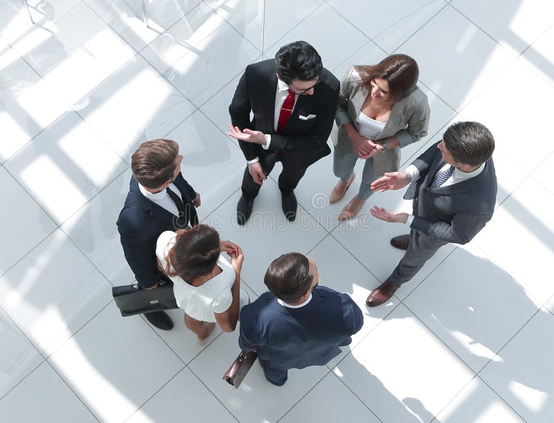 Top View. Employees Discussing Current Tasks Stock Photo - Image of ...
