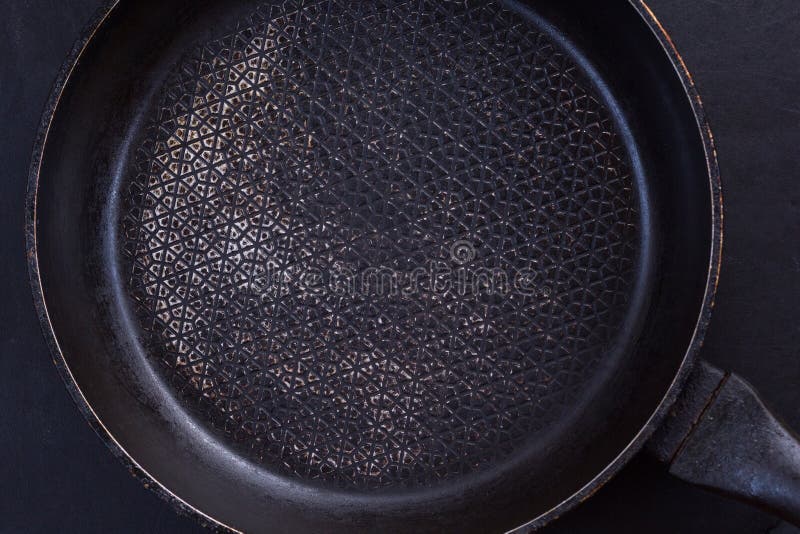 Top View of Empty Black Pan on the Black Background Stock Image - Image ...