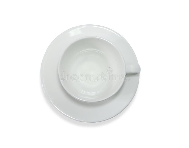 Top View of Empty Coffee White Cup in Plate Isolate on White Background ...