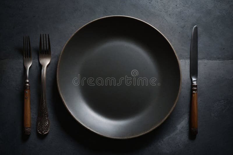 Top View of an Empty Plate with Cutlery Stock Illustration ...