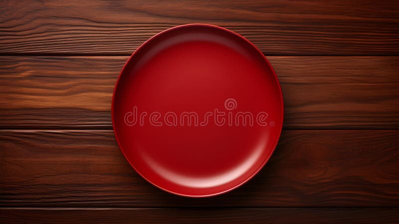 Top View of an Empty Plate in Ruby Colors on a Wooden Table. Elegant ...