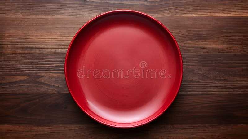 Top View of an Empty Plate in Ruby Colors on a Wooden Table. Elegant ...