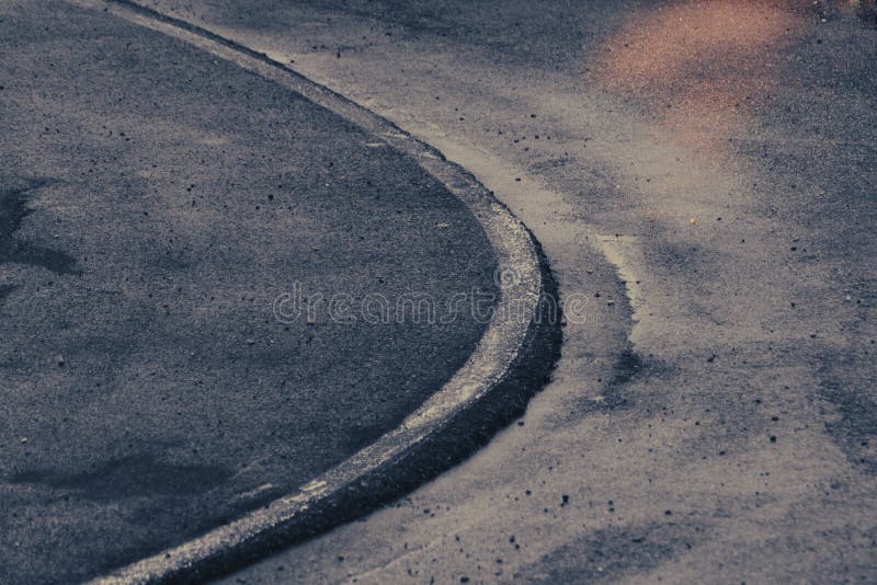 Top View of an Empty Road with a Tricky and Wet Left Turn. Stock Image ...