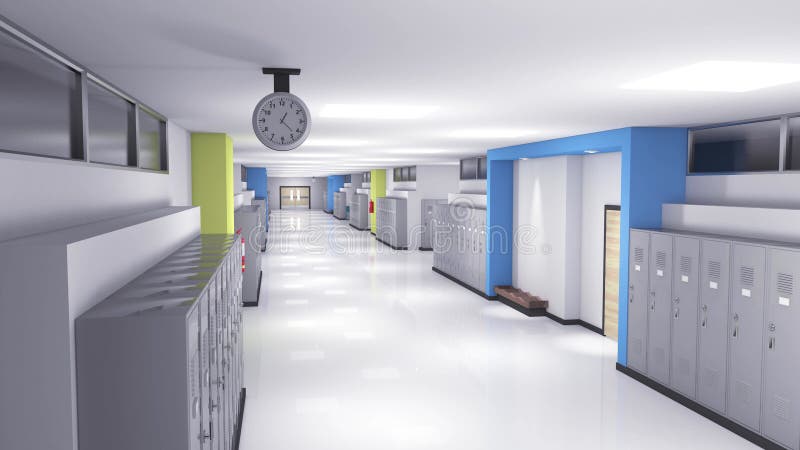 Top View of Empty School Corridor. 3d Rendering. Seamless Loop. Stock ...