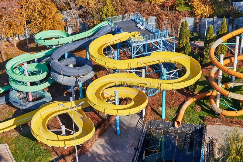 Top View of the Deserted Slides of the Water Park Stock Photo - Image ...