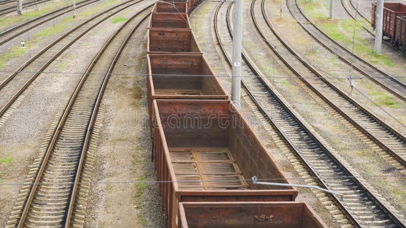 Top View of the Empty Wagons of a Freight Train Standing on the ...