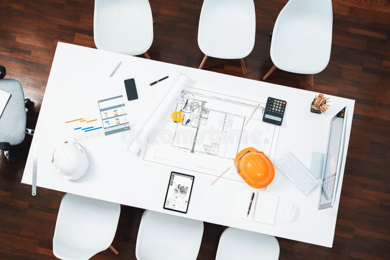 Top View Empty Workspace Table for Civil Engineer. Prudent Stock Image ...