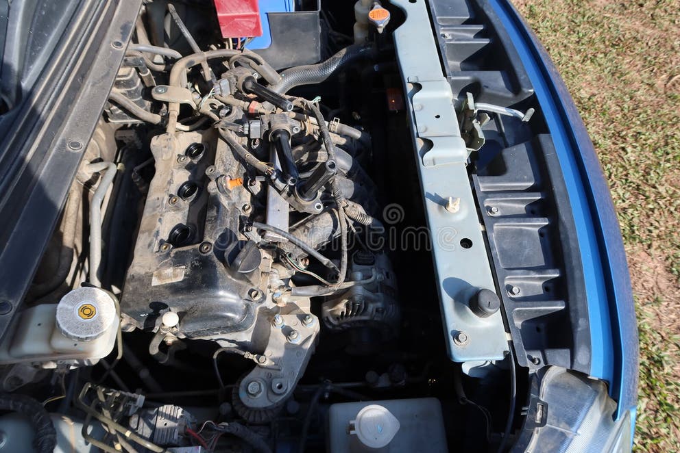 Top View of the Engine Compartment, the Front of the Car, the ...