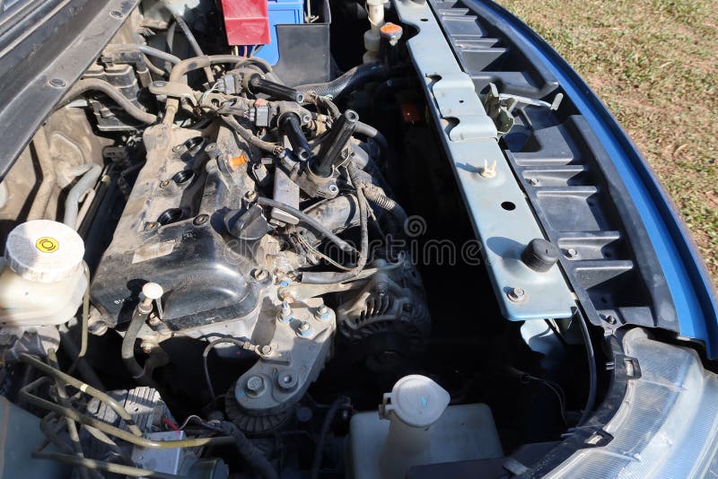 Top View of the Engine Compartment, the Front of the Car, the ...