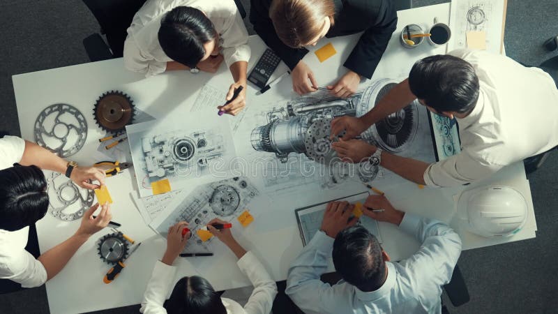 Top View of Engineer Point at Turbine Engine at Meeting Table ...