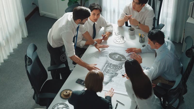 Top View of Engineer Show and Talk about Turbine Engine Design. Alimentation. Stock Photo ...