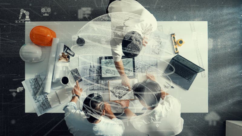 Top View of Engineer Team Working Together with Global Connection ...