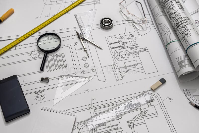 Top View of Engineering Project with Blueprint, Stock Photo - Image of ...