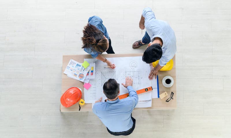Top View of Engineers Team Meeting for Architectural Project ...