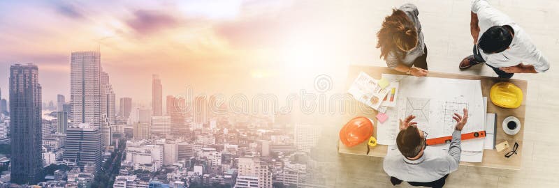 Top View of Engineers Team Meeting for Architectural Project ...