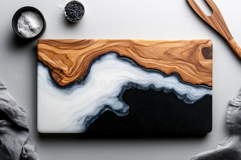 Top View of Epoxy Resin Cutting Board with Wood Grain Texture on the ...