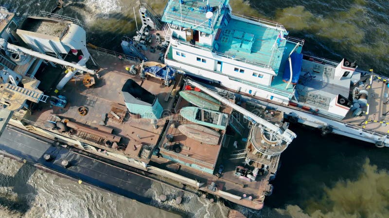 Top View of an Equipped Barge Processing Sand Stock Footage - Video of ...