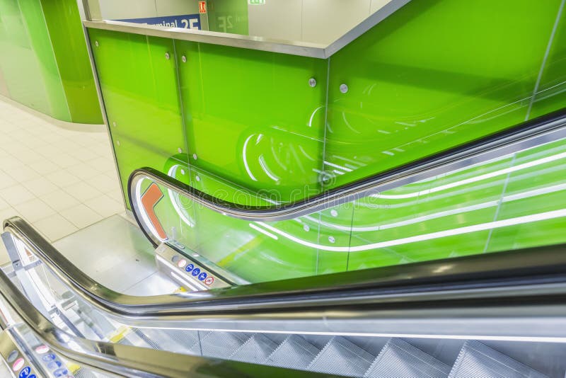 Top View of Escalators, Green Color Combination. Panoramic Angle of ...