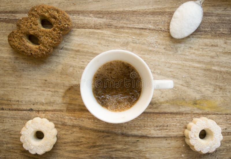 Top View of Espresso Coffee with Biscuits Stock Photo - Image of ...