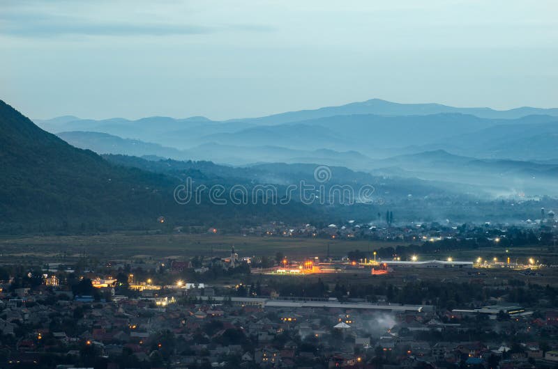 Top View on the Evening City of Khust, Transcarpathia Ukraine Stock ...