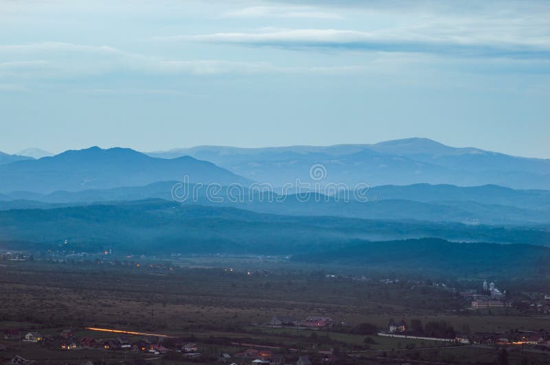 Top View on the Evening City of Khust, Transcarpathia Ukraine Stock ...