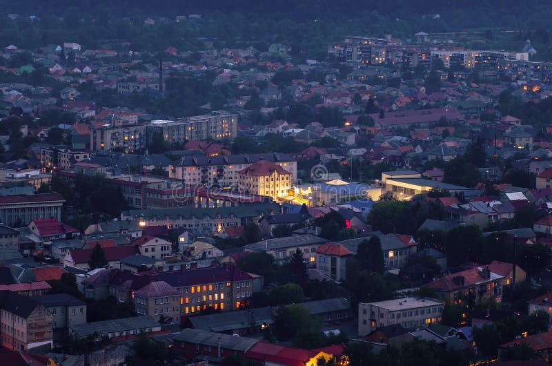 Top View on the Evening City of Khust, Transcarpathia Ukraine Stock ...