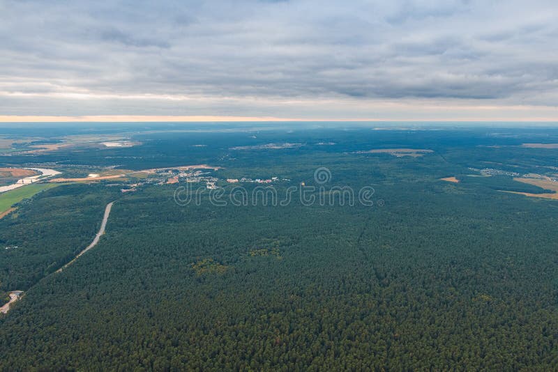 Top View of the Evening Forest, Sunset and Fog in the Countryside Stock ...