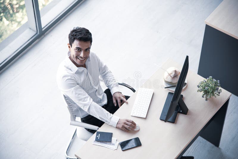 Top View of Executive, Manager, or Engineer Drinking Coconut Juice ...