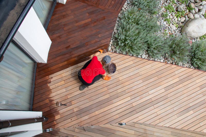 Top View Exterior Wood Deck House Terrace Maintenance Stock Photo ...