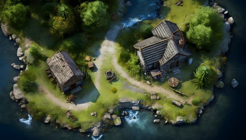 Top view fantasy map stock illustration. Illustration of waterway ...