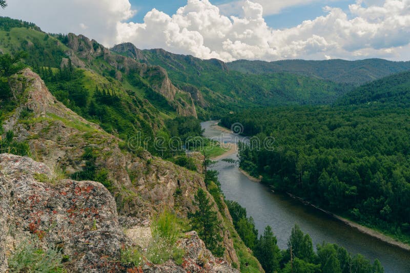 The Fast Mountain River Bely Ius in Khakassia on a Hot Summer Day ...