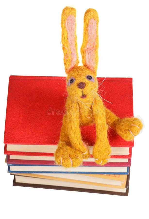 Top View of Felt Soft Toy Rabbit on Books Stock Photo - Image of stack ...