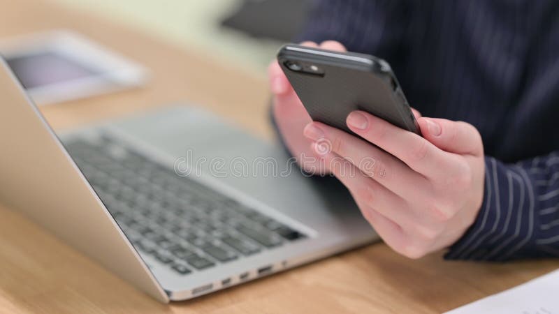 Top View of Female Hand Using Smartphone, Typing Stock Photo - Image of ...
